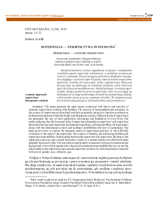 (PDF) Supervision : systemic perspective