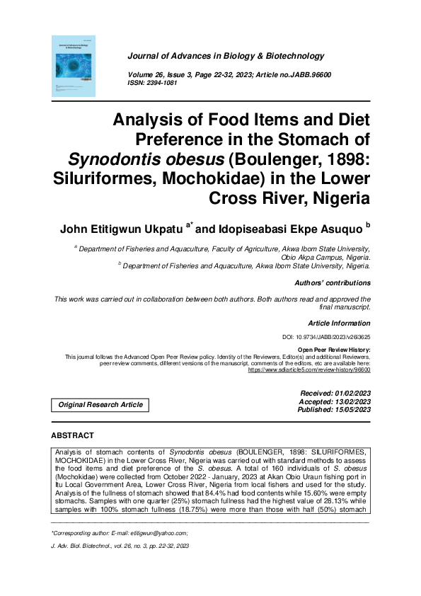 (PDF) Analysis of Food Items and Diet Preference in the Stomach of ...