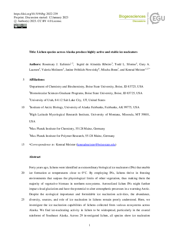 (PDF) Lichen species across Alaska produce highly active and stable ice ...