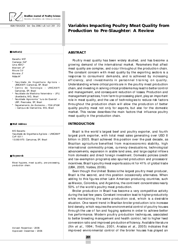 (PDF) Variables impacting poultry meat quality from production to pre ...
