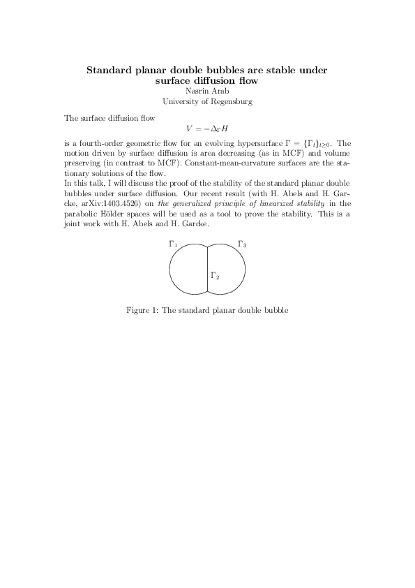 (PDF) Standard Planar Double Bubbles are Stable under Surface Diffusion Flow
