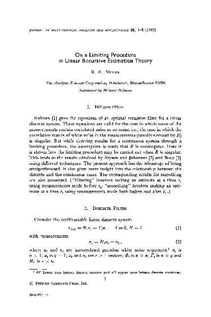 (PDF) On a limiting procedure in linear recursive estimation theory