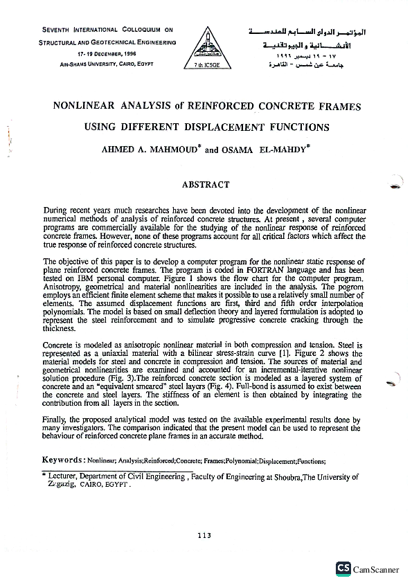 (PDF) NONLINEAR ANALYSIS of REINFORCED CONCRETE FRAMES