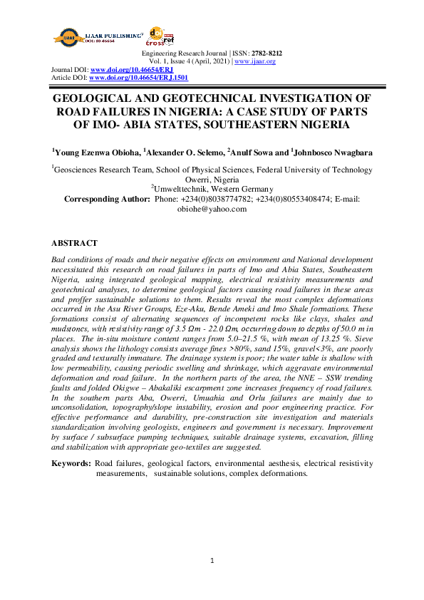 (PDF) Geological and Geotechnical Investigation of Road Failures in ...