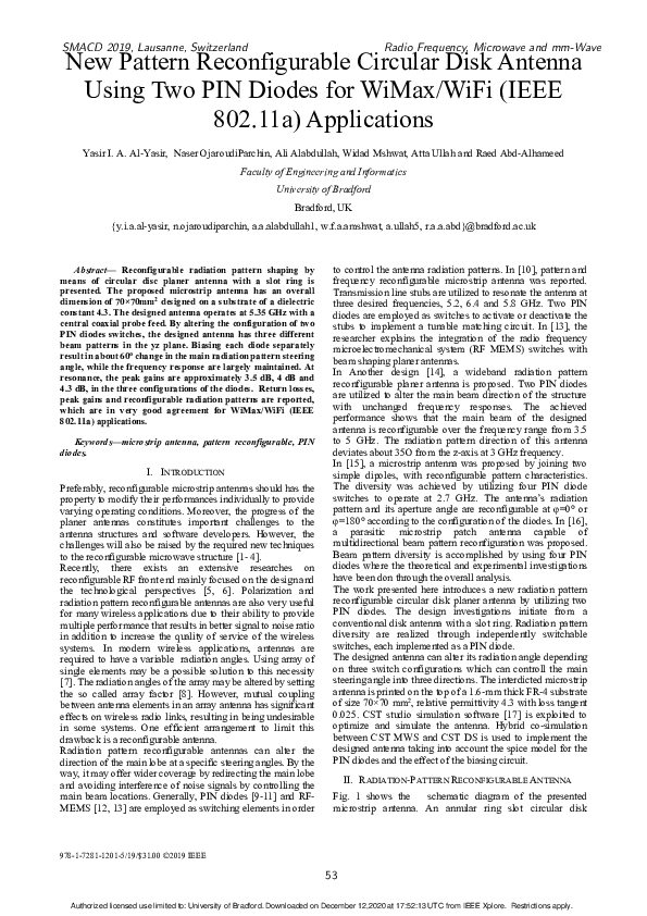 (PDF) New Pattern Reconfigurable Circular Disk Antenna Using Two PIN ...