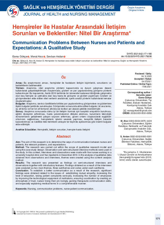 (PDF) Communication Problems and Expectations Between Nurses and Patients: A Qualitative Study