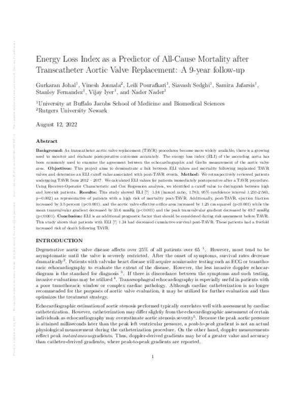(PDF) Energy Loss Index as a Predictor of All-Cause Mortality after ...