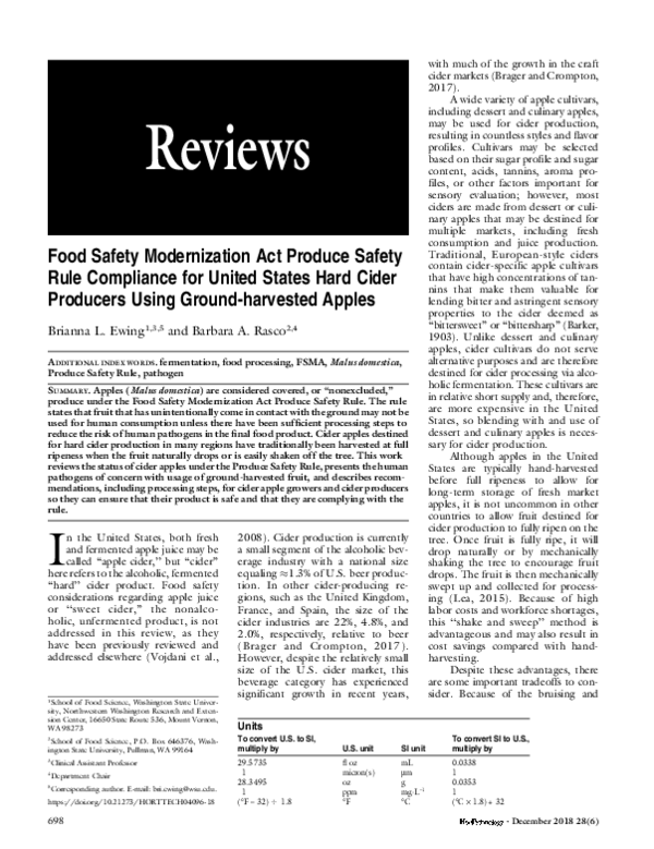 (PDF) Food Safety Modernization Act Produce Safety Rule Compliance for ...