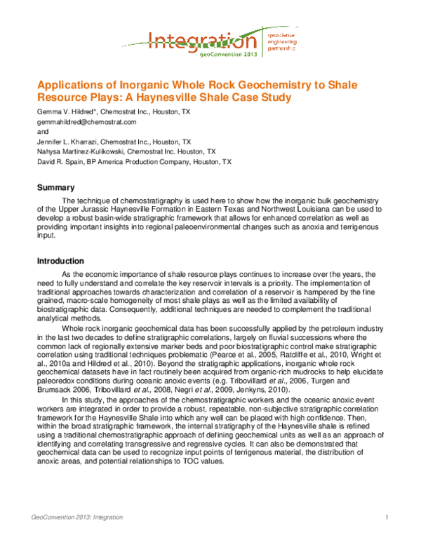 (PDF) Applications of Inorganic Whole Rock Geochemistry to Shale ...