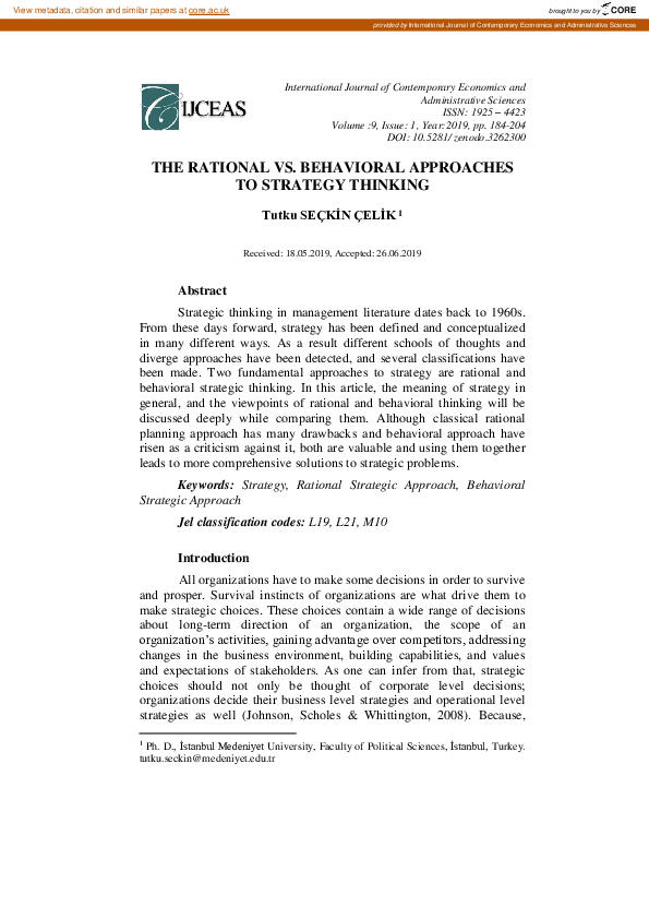 (PDF) The Rational vs. Behavioral Approaches to Strategy Thinking