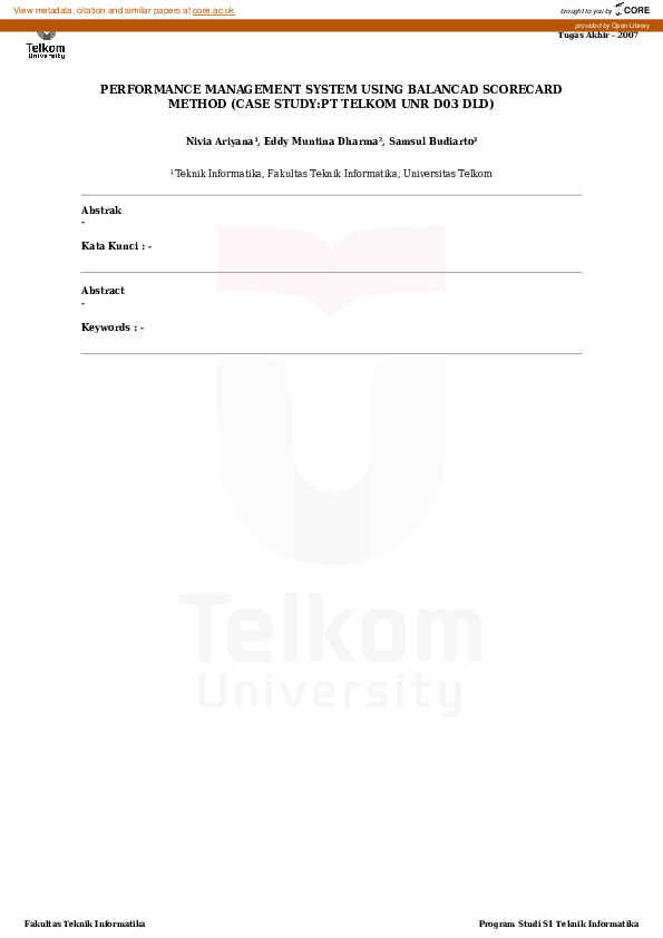 (PDF) Performance Management System Using Balancad Scorecard Method (Case Study:PT Telkom Unr ...