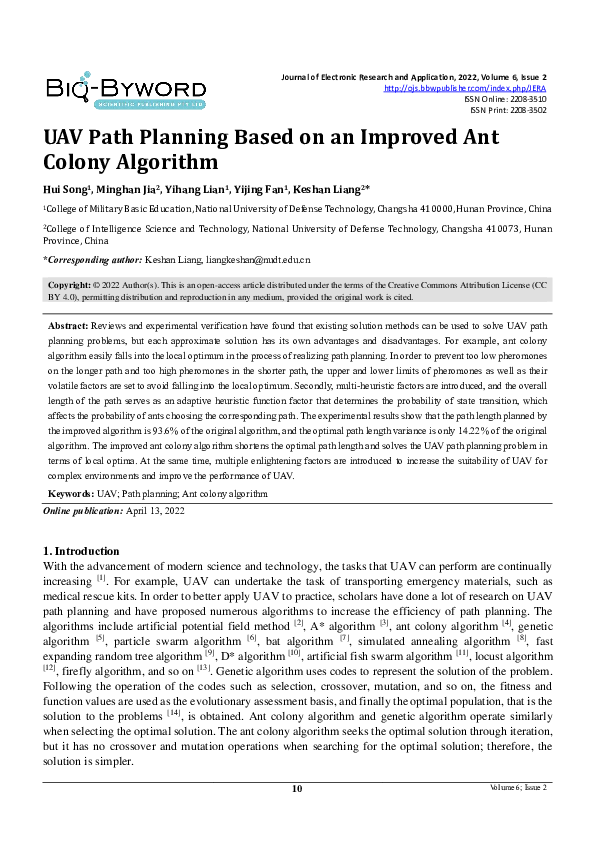 (PDF) UAV Path Planning Based on an Improved Ant Colony Algorithm