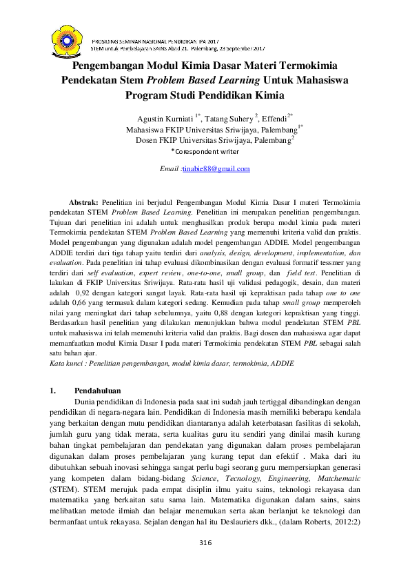 (PDF) Pengembangan Modul Kimia Dasar Materi Termokimia Pendekatan Stem Problem Based Learning ...