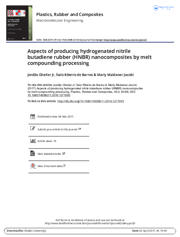 (PDF) Aspects of producing hydrogenated nitrile butadiene rubber (HNBR ...