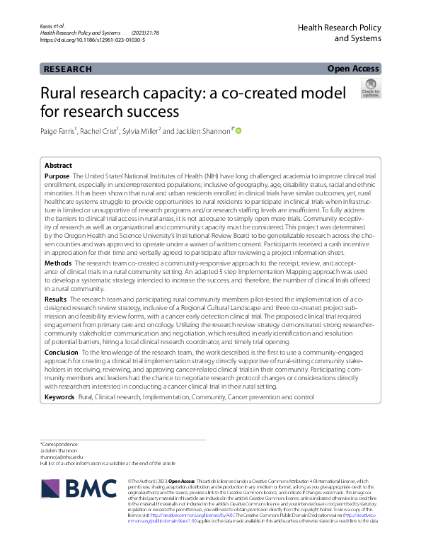(PDF) Rural research capacity: a co-created model for research success