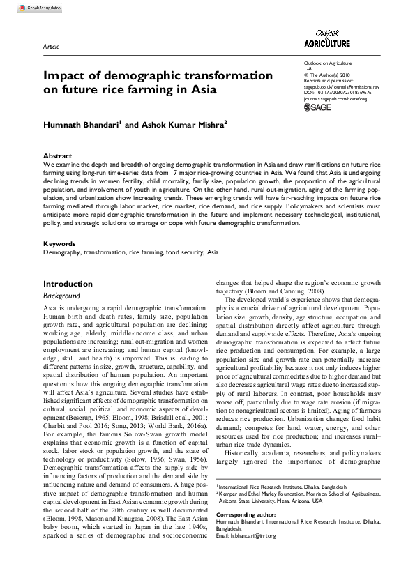 (PDF) Demographic Changes and Future Rice Farming in Asia