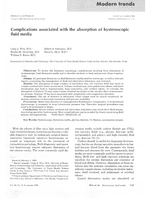 Complications associated with the absorption of hysteroscopic fluid media