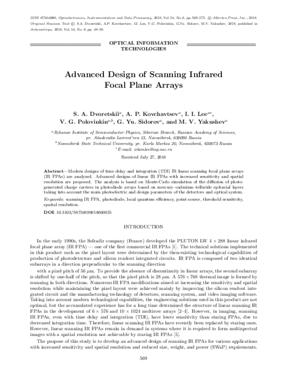 (PDF) Advanced Design of Scanning Infrared Focal Plane Arrays