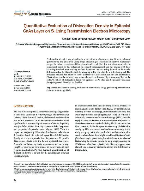 (PDF) Quantitative Evaluation of Dislocation Density in Epitaxial GaAs Layer on Si Using ...