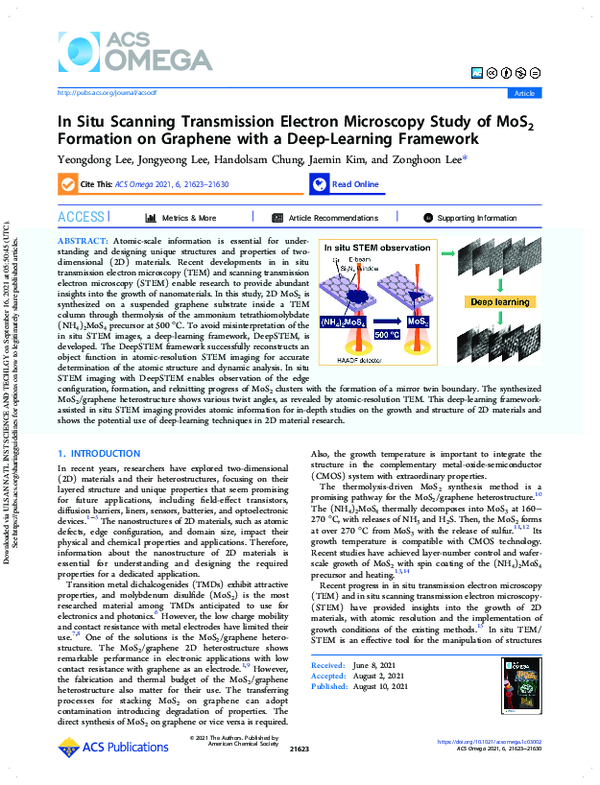 (PDF) In Situ Scanning Transmission Electron Microscopy Study of MoS 2 Formation on Graphene ...