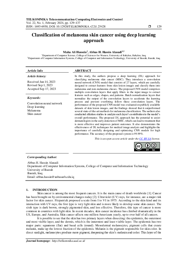 (PDF) Classification of melanoma skin cancer using deep learning approach