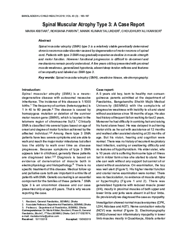 (PDF) Spinal Muscular Atrophy Type 3: A Case Report