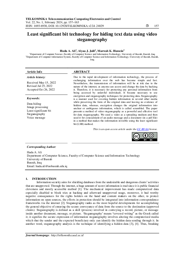 (PDF) Least significant bit technology for hiding text data using video ...