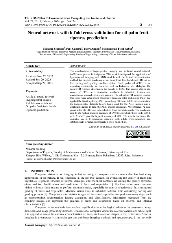 (PDF) Neural network with k-fold cross validation for oil palm fruit ripeness prediction ...