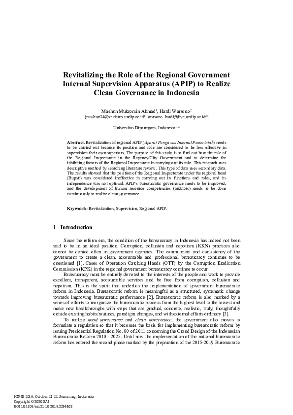 (PDF) Revitalizing the Role of the Regional Government Internal ...