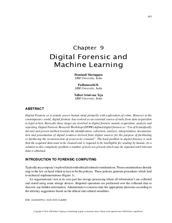Pdf Digital Forensic And Machine Learning