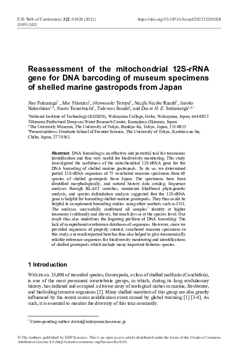 (PDF) Reassessment of the mitochondrial 12S-rRNA gene for DNA barcoding ...