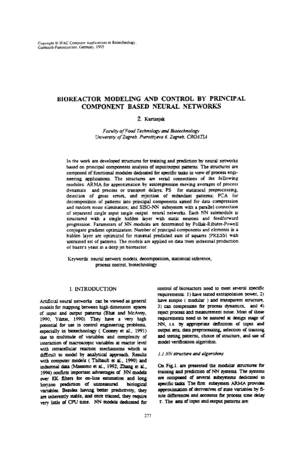 (PDF) Bioreactor Modeling and Control by Principal Component Based Neural Networks