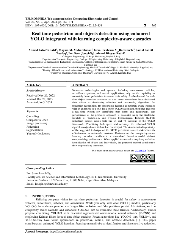 (PDF) Real time pedestrian and objects detection using enhanced YOLO integrated with learning ...