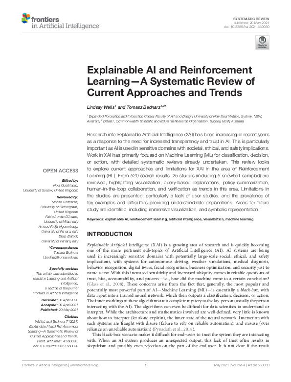 (PDF) Explainable AI and Reinforcement Learning—A Systematic Review of ...