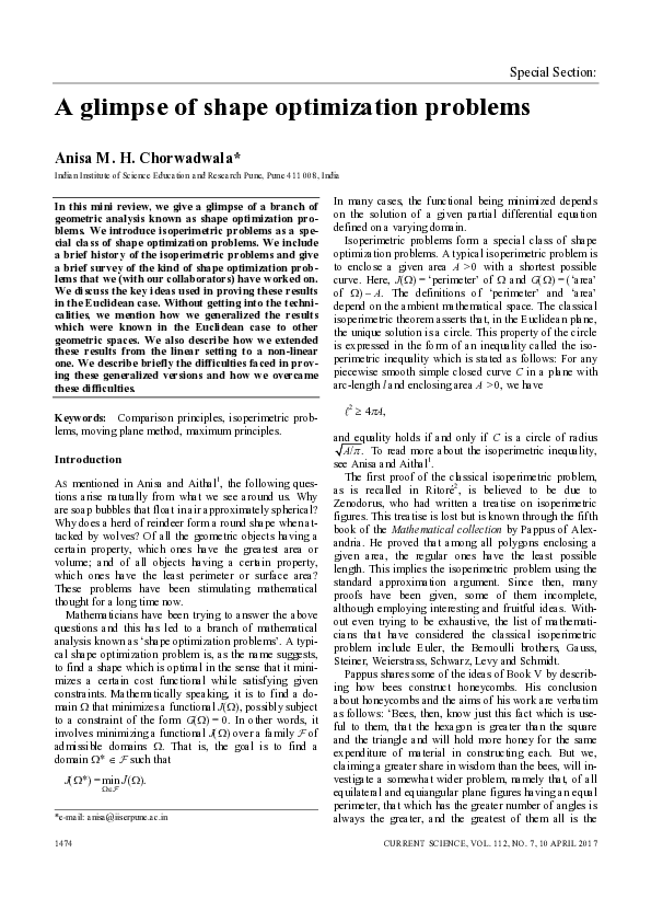(PDF) A Glimpse of Shape Optimization Problems