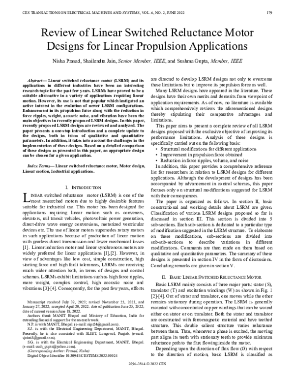 Pdf Review Of Linear Switched Reluctance Motor Designs For Linear