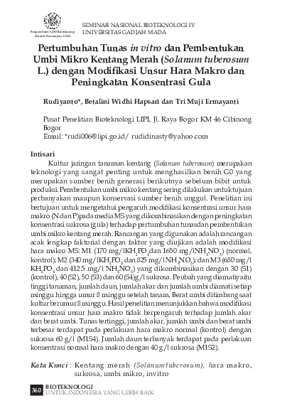 (PDF) Pertumbuhan Tunas in vitro dan Pembentukan Umbi Mikro Kentang ...