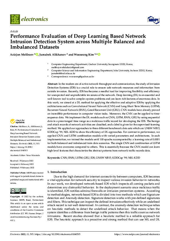 Pdf Performance Evaluation Of Deep Learning Based Network Intrusion