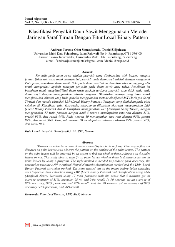 (PDF) Klasifikasi Penyakit Daun Sawit Menggunakan Metode Jaringan Saraf ...