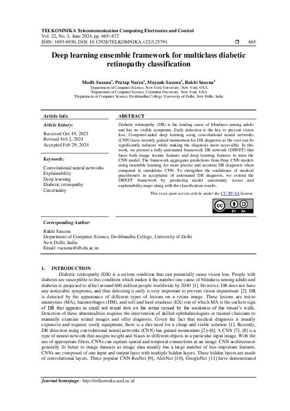 (PDF) Deep learning ensemble framework for multiclass diabetic retinopathy classification