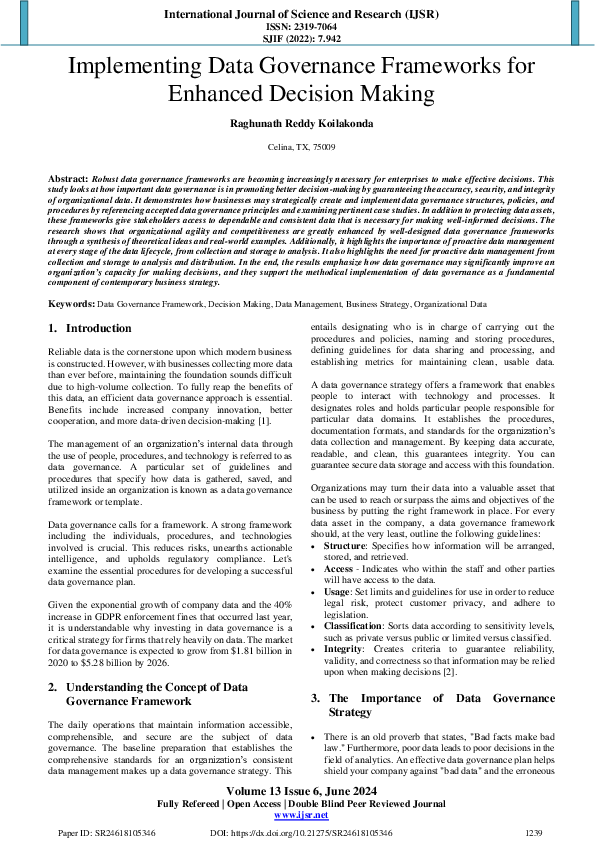 (PDF) Implementing Data Governance Frameworks for Enhanced Decision Making (PDF) Implementing Data Governance Frameworks for Enhanced Decision Making