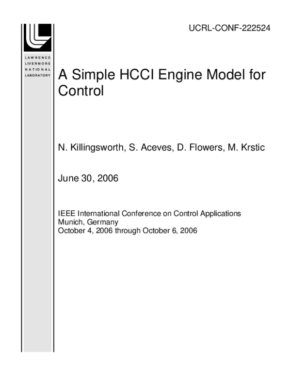 (PDF) A Simple HCCI Engine Model for Control