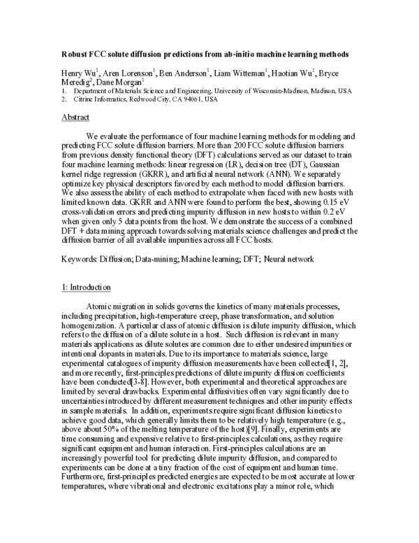 (PDF) Robust FCC solute diffusion predictions from ab-initio machine ...