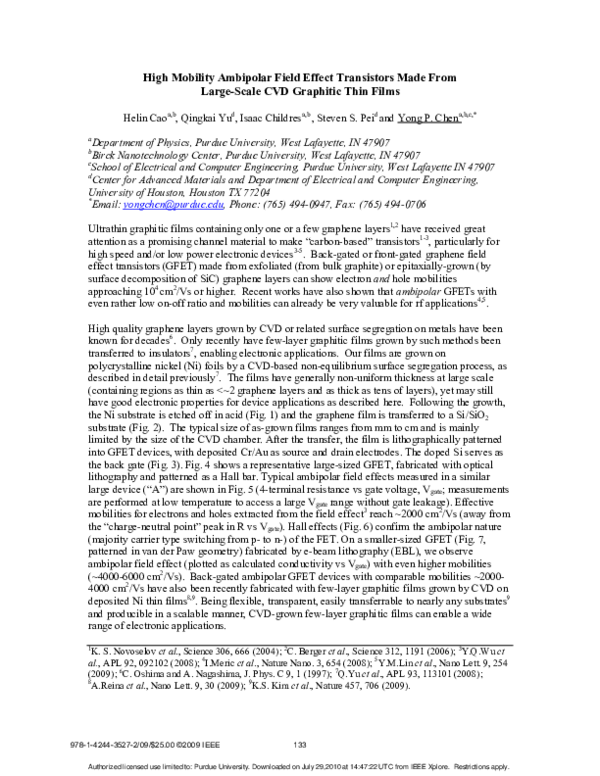 (PDF) High mobility ambipolar field effect transistors made from large ...