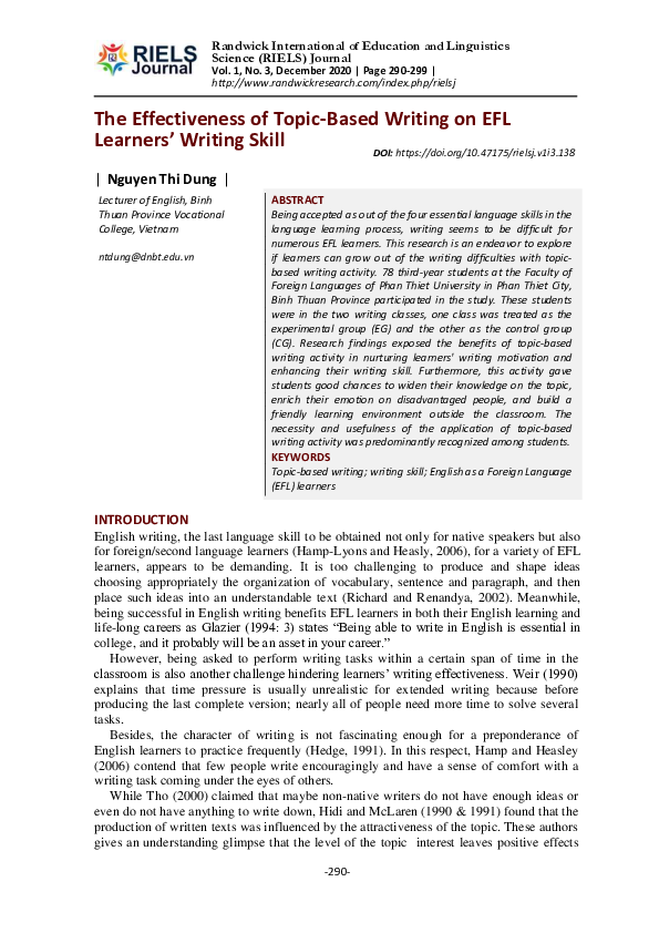 (PDF) The effectiveness of Topic-Based Writing on EFL Learners’ Writing ...