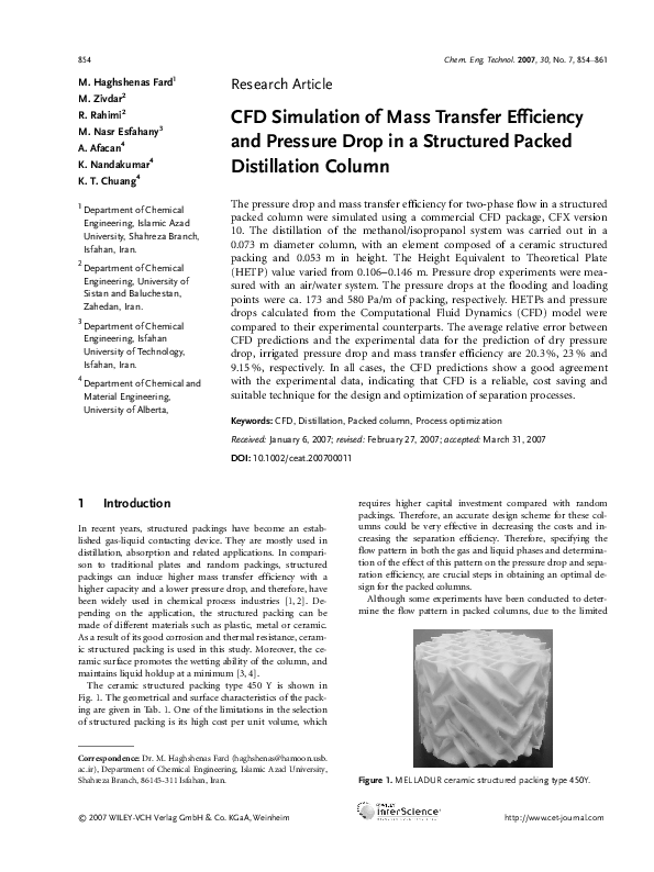 (PDF) CFD Simulation of Mass Transfer Efficiency and Pressure Drop in a ...