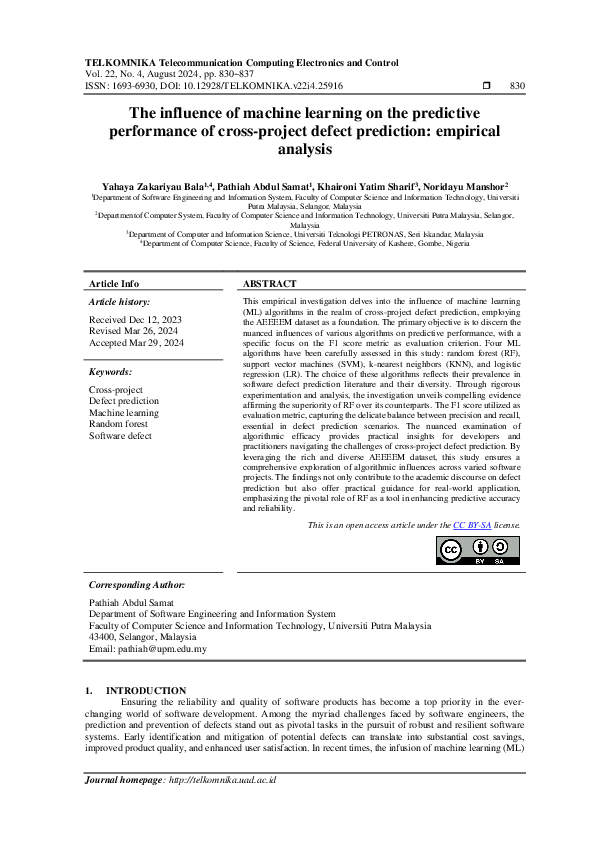 (PDF) The influence of machine learning on the predictive performance ...