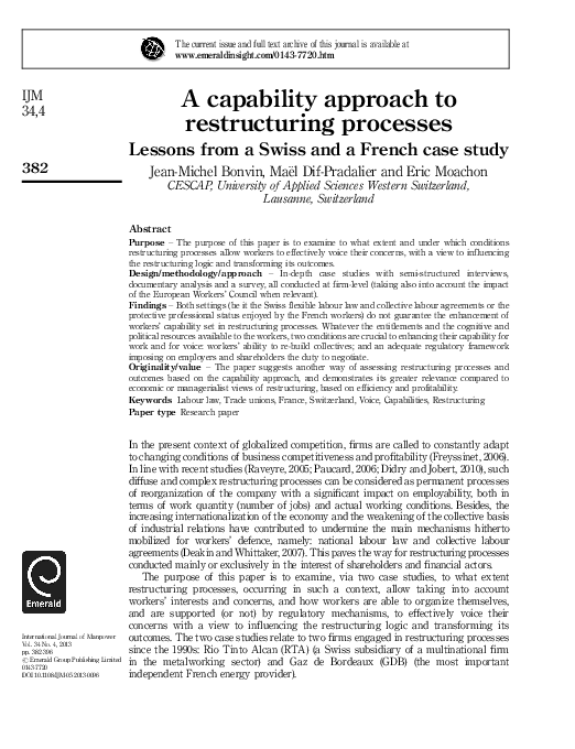 (PDF) A capability approach to restructuring processes