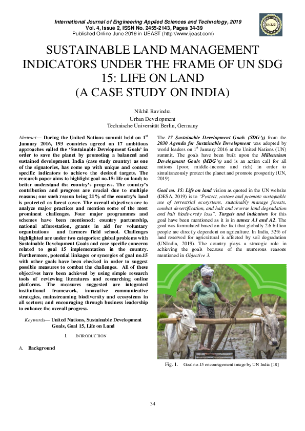 (PDF) Sustainable Land Management Indicators Under the Frame of Un SDG 15: Life on Land (A Case ...