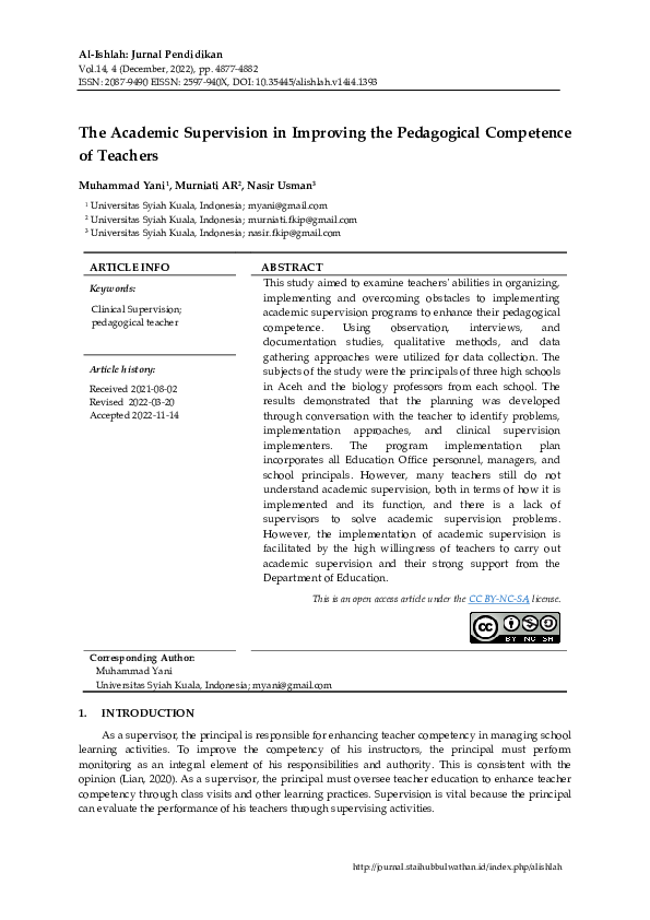 (PDF) The academic supervision in improving the pedagogical competence of teachers